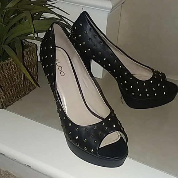 Aldo | Shoes | Never Worn Aldo Black Gold Studded Stilettos | Poshmark